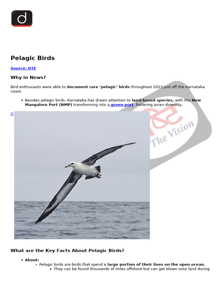 Pelagic Birds: Why in News? | PDF | Birds | Marine Vertebrates