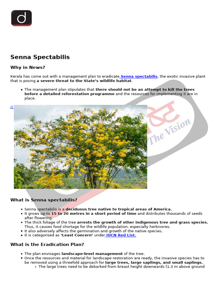 Senna Spectabilis: Why in News? | PDF