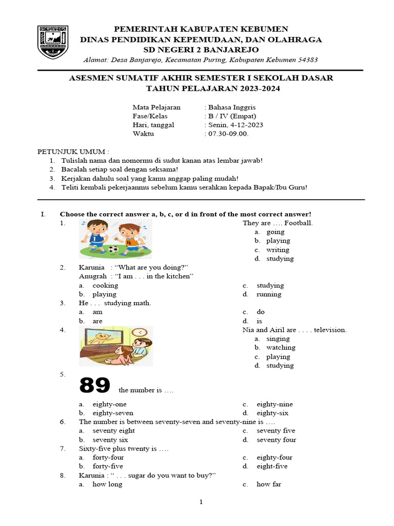 SOAL SAS B. ING Semester 1 | PDF