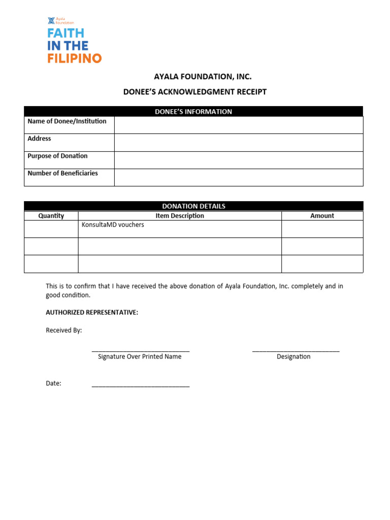 AFI Acknowledgment Receipt Form - KonsultaMD Donation | PDF