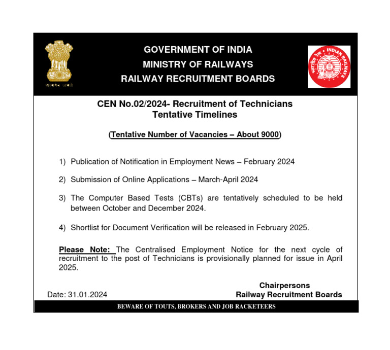 Technicians Tentative Timeline Notice DT 31012024 | PDF