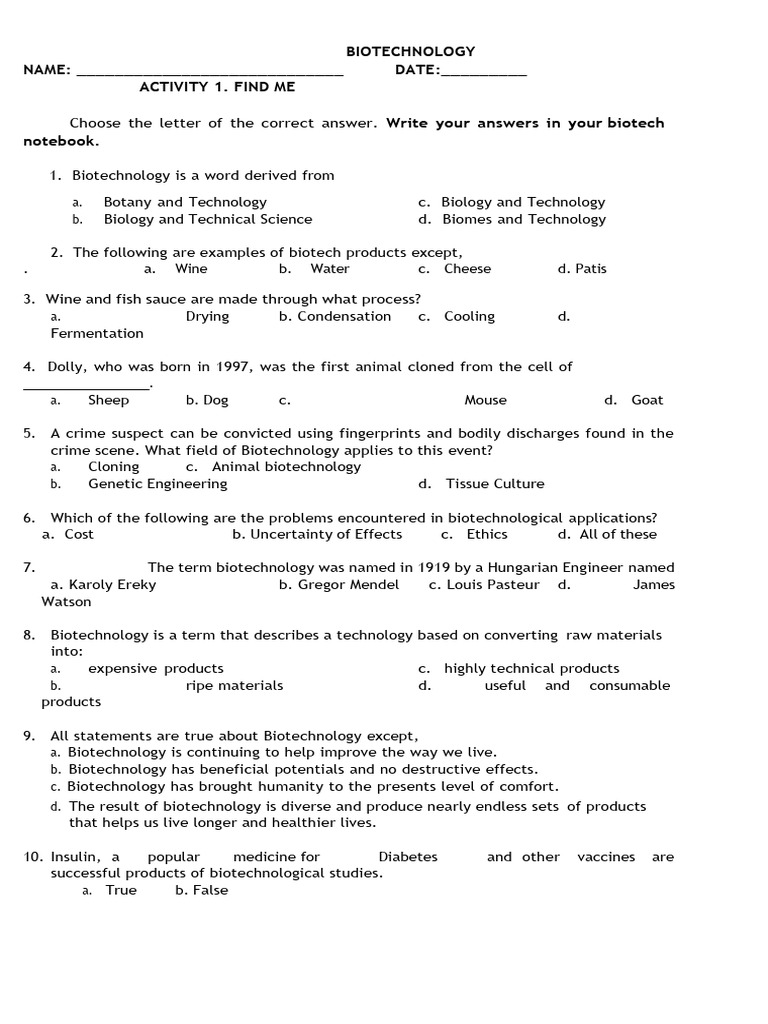 Activity Bio Tech Week 1 | PDF