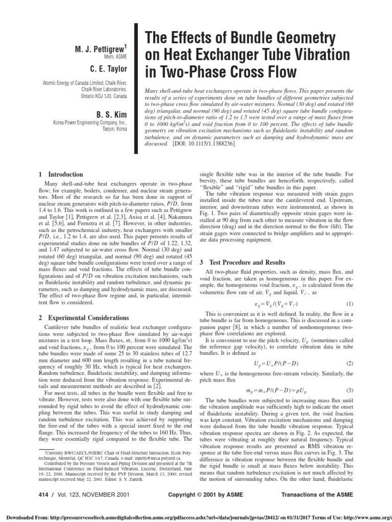 The Effects of Bundle Geometry On Heat Exchanger Tube Vibration in Two-Phase Cross Flow | PDF ...