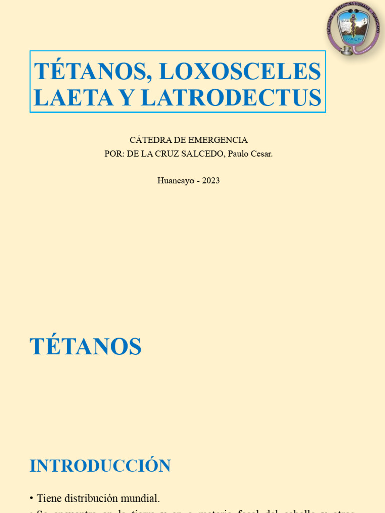 Loxosceles Laeta, Lactrodectus y Tetano | PDF | Hogar, jardinería y ...