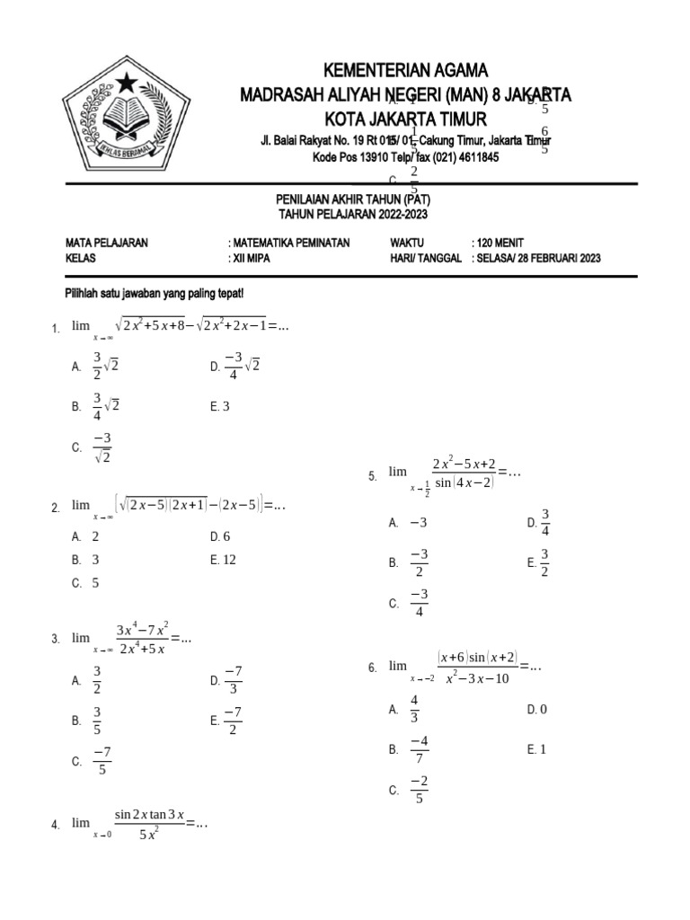 Soal PAT Minat 2022-2023 | PDF