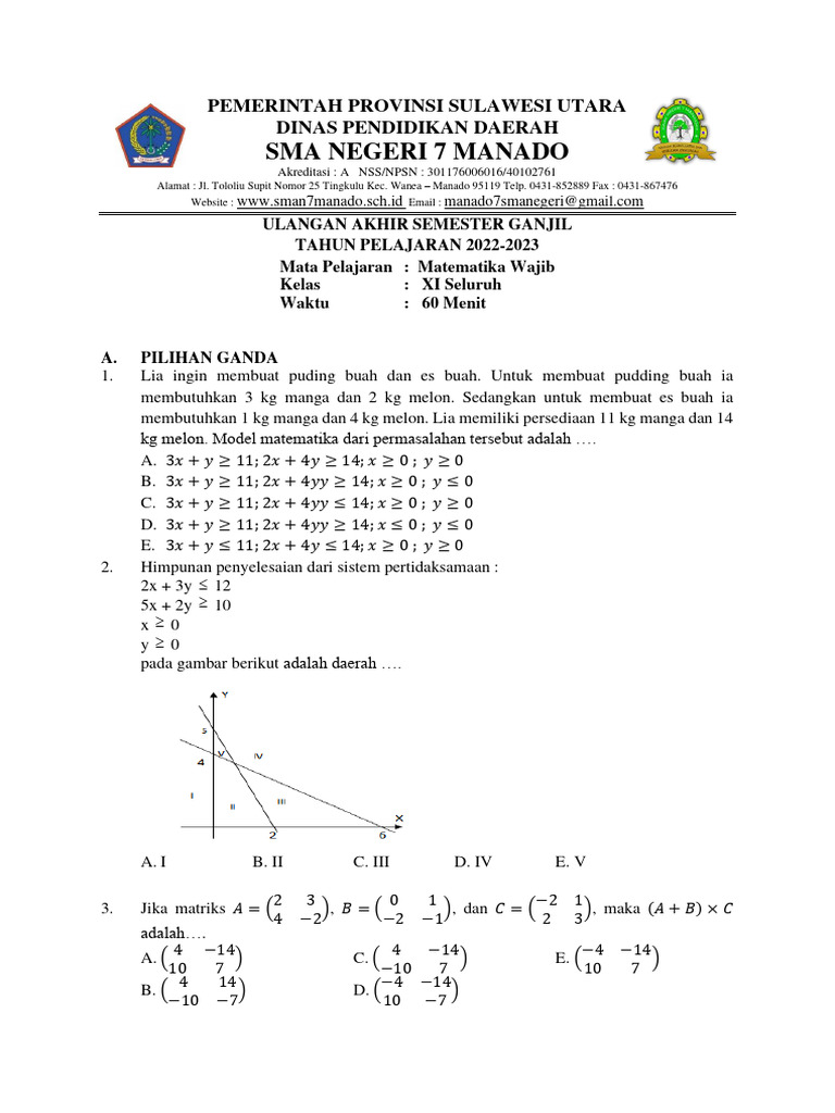Soal Uas Ganjil 2022 MTK Wajib Xi | PDF