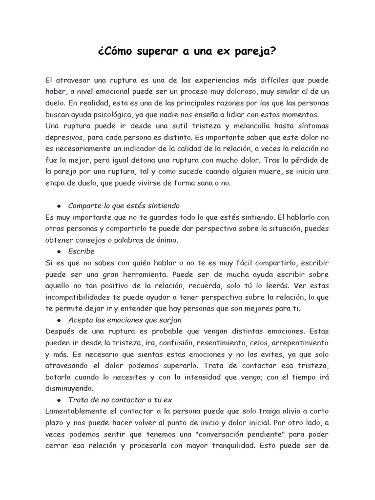 ¿Cómo Superar A Una Ex Pareja | PDF | Las emociones | Dolor