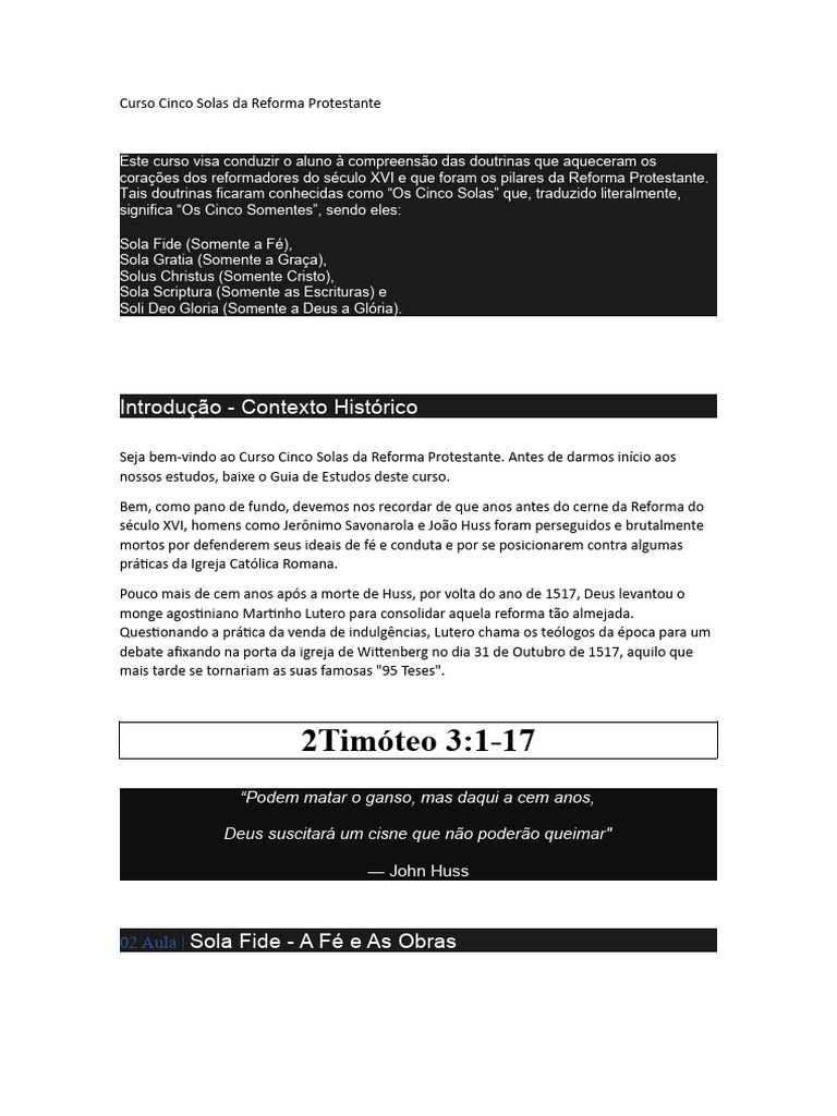 Curso Cinco Solas Da Reforma Protestante - Editora Fiel | PDF