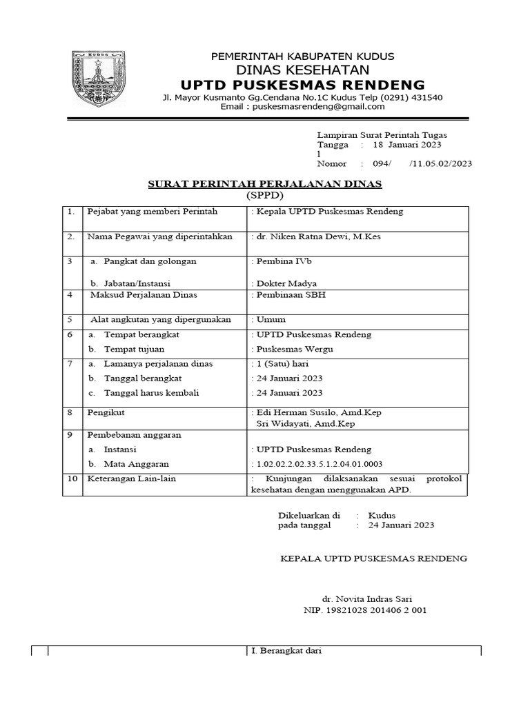 SPPD SBH Bulan Januari 2023 | PDF