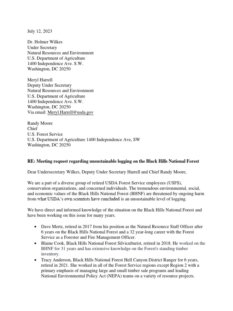 LetterUSDARe BlackHillsNF7.12.2023 | PDF | United States Forest Service ...