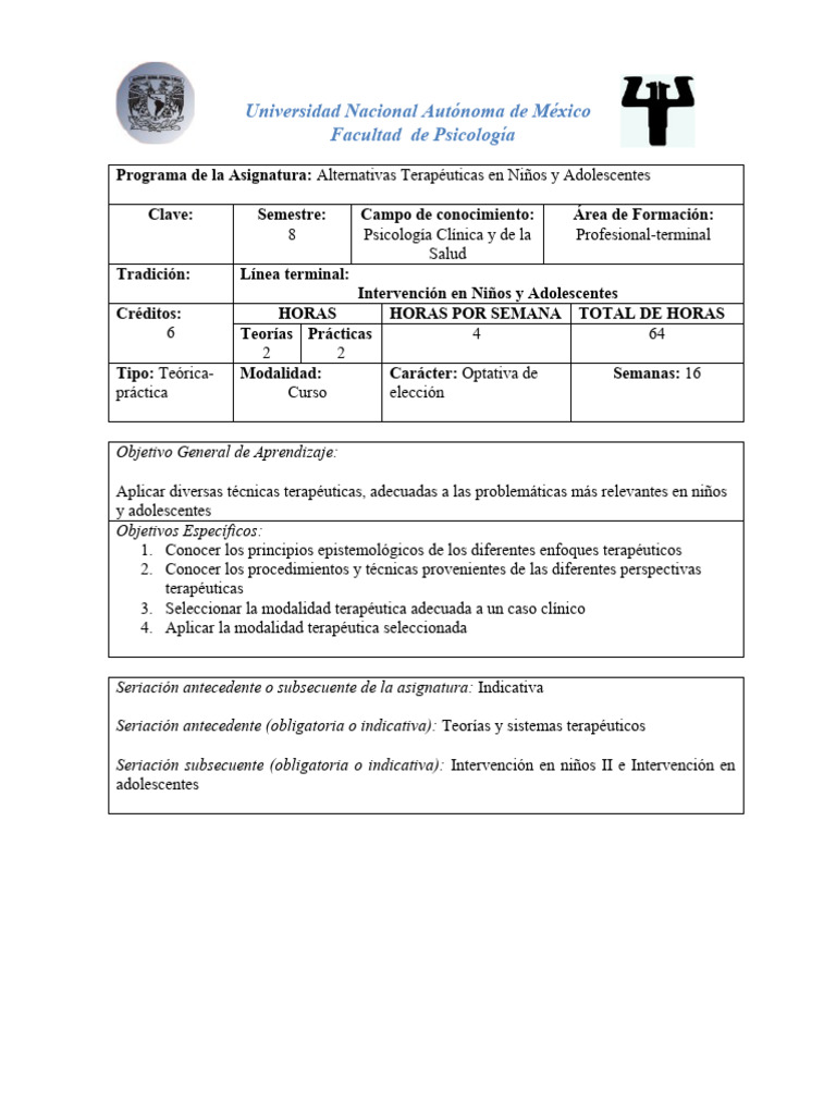 Programa Alternativas Terapeuticas en Ninos y Adolescentes | PDF