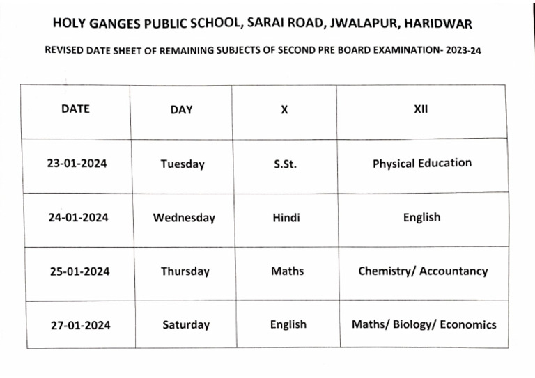 Revised Date Sheet | PDF