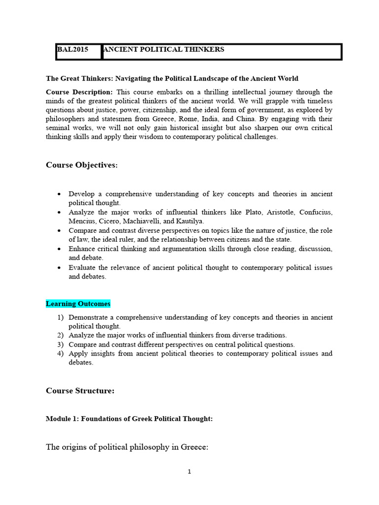 Ancient Political Thought Course | PDF