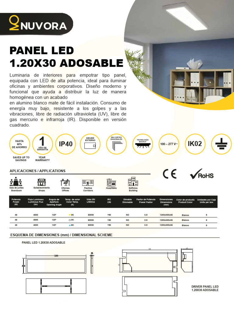 Panel LED 1.20x30 Adosable Interior | PDF