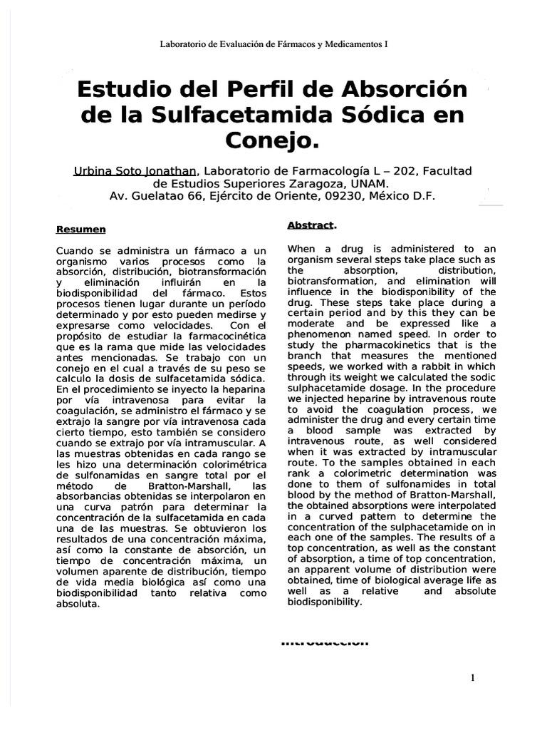 PDF Estudio Del Perfil de Absorcion de La Sulfacetamida Sodica en ...