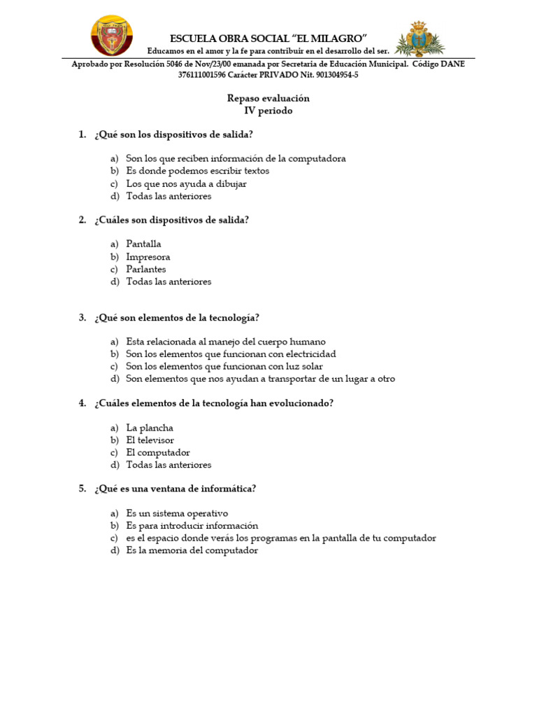 Cuestionario de Repaso para Evaluacion | PDF