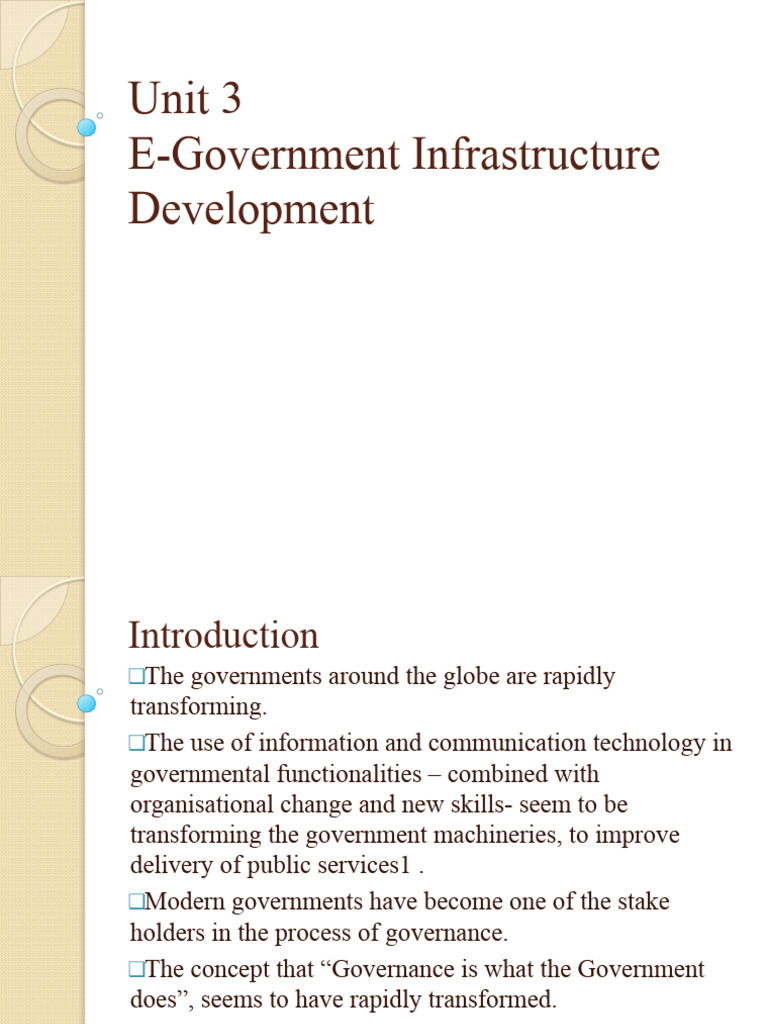 Unit 3 E-Government Infrastructure Development | PDF