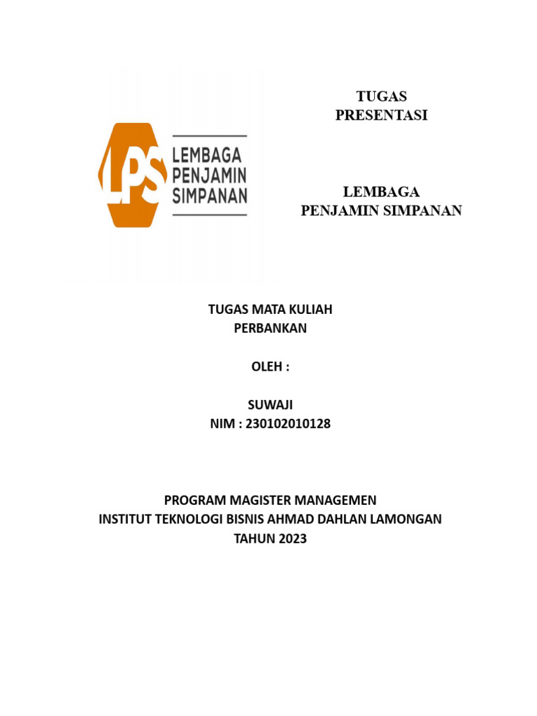 Lembaga Penjamin Simpanan: Fungsi & Tugas | PDF