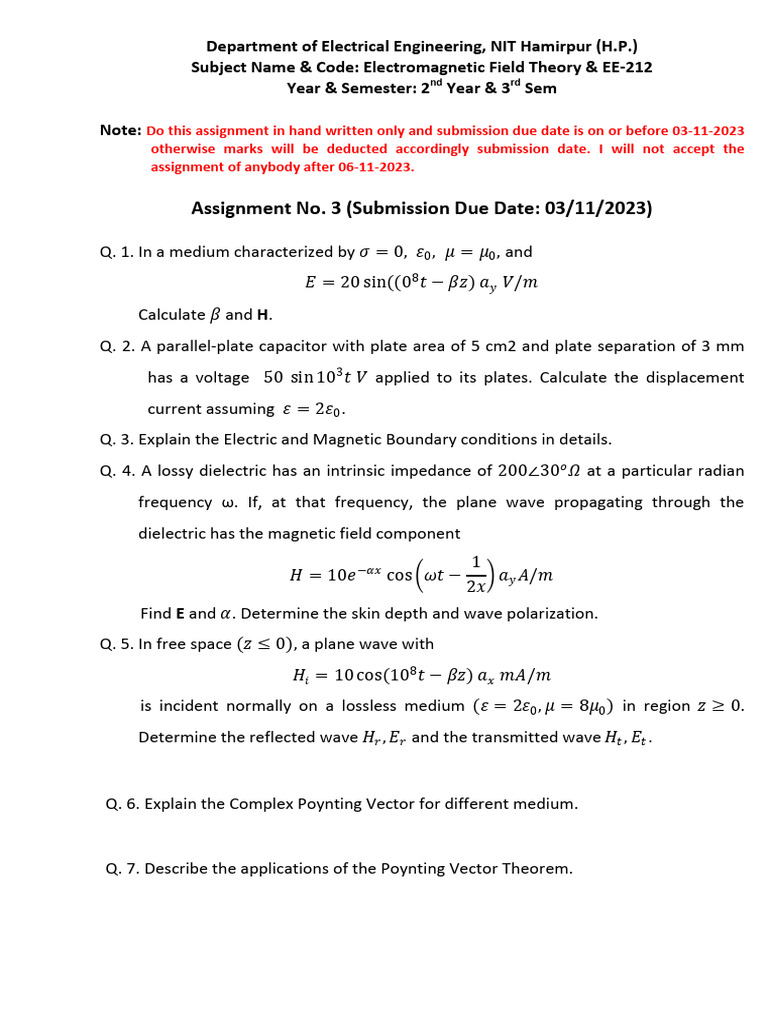 Assignment 3 - EE 212 | PDF