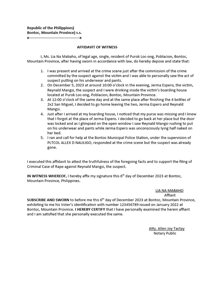 Affidavit of Witness | PDF | Affidavit | Misconduct