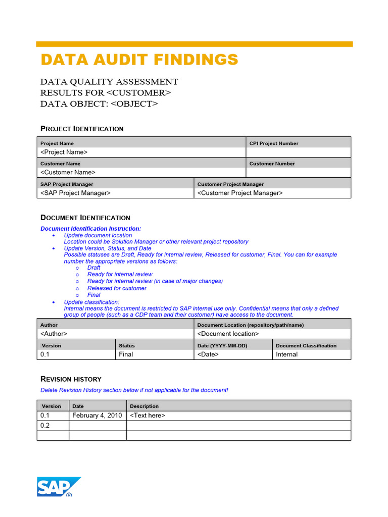 Data Audit Results Report Template | PDF
