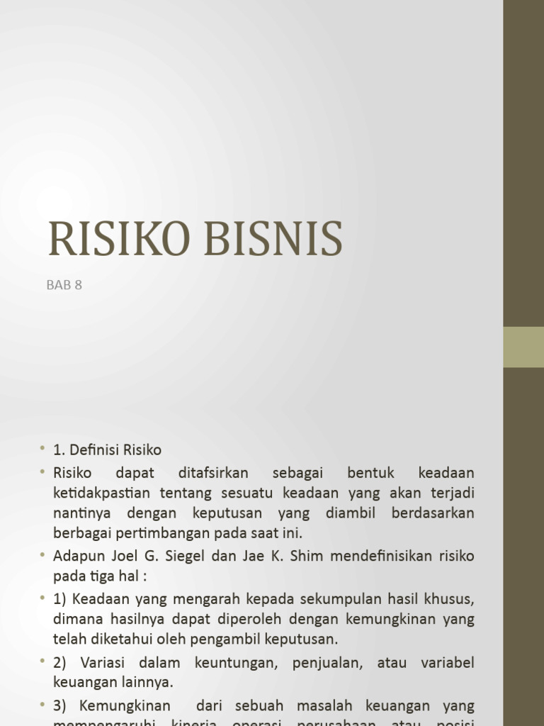 BAB 8 Risiko Bisnis | PDF
