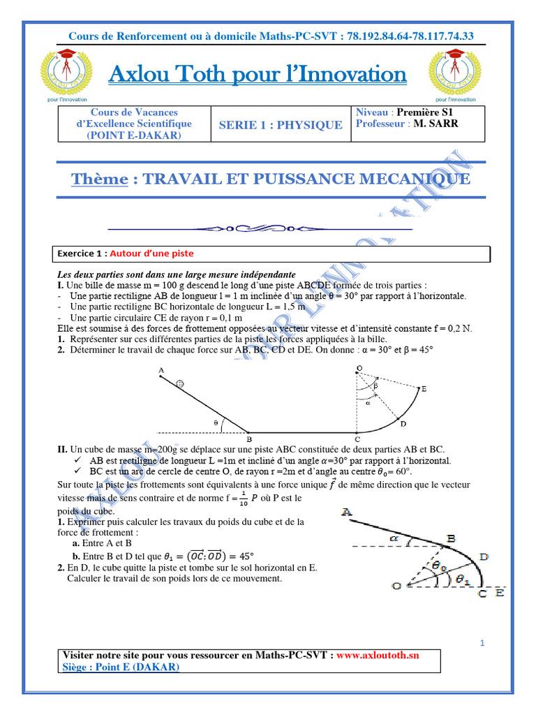 Travail Et Puissance Cours en Ligne at 23 - 1S1 | PDF