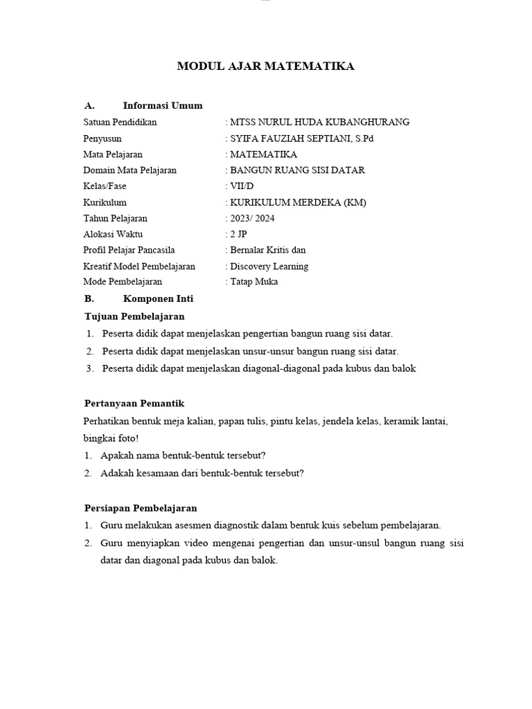 Modul Ajar Matematika Pdf