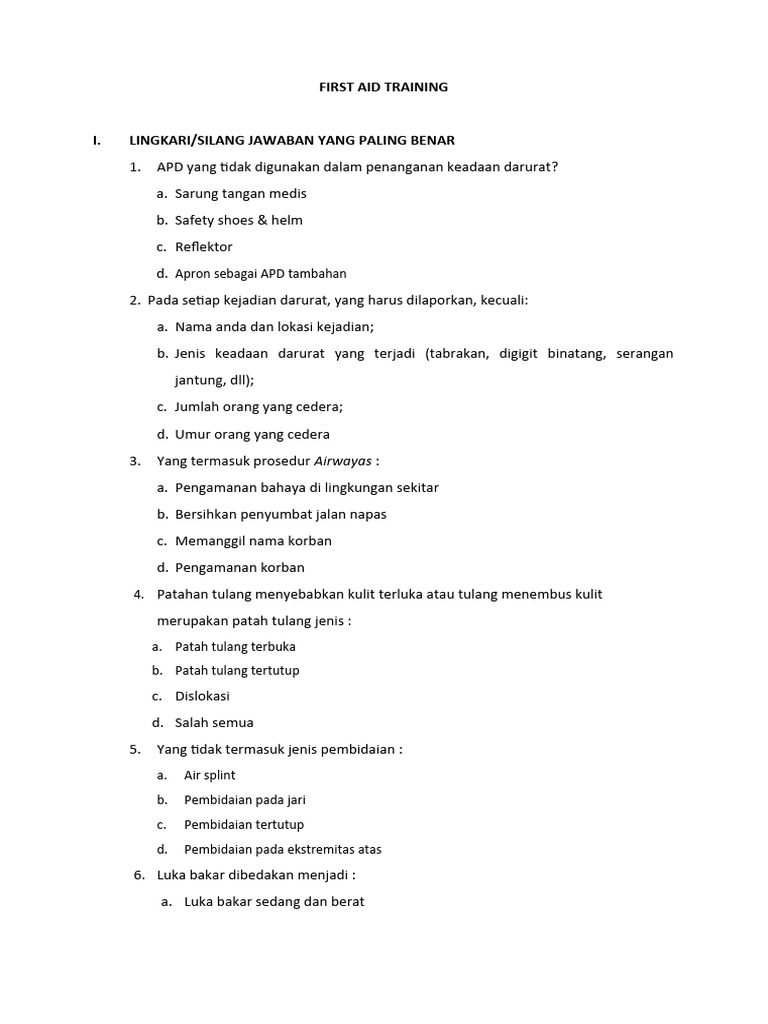 Soal & Jawaban First Aid Training | PDF