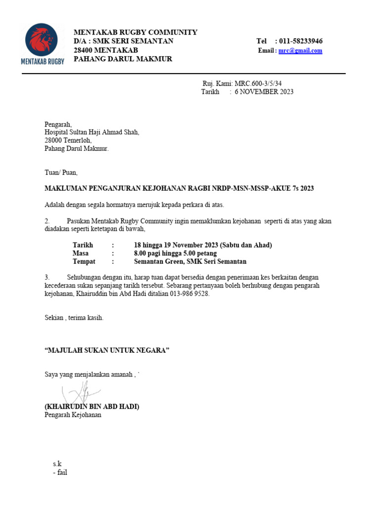 Surat Makluman Hospital | PDF