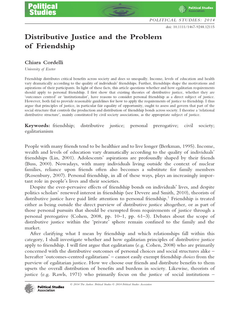 Distributive Justice and Friendship-POLITICAL STUDIES | PDF