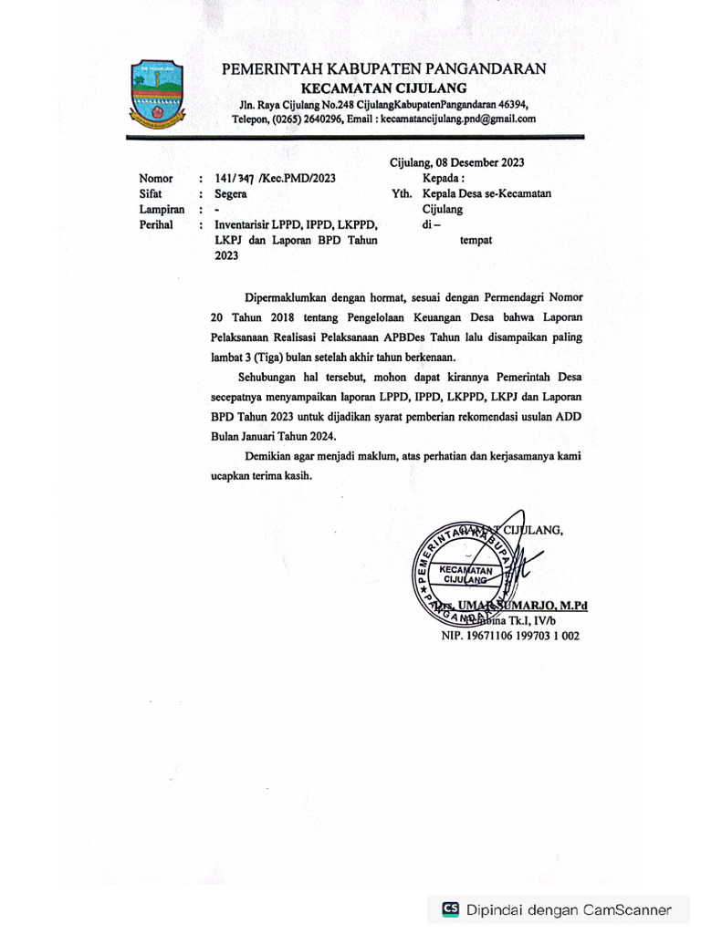 Inventarisir LPPD, IPPD, LKPPD, LKPJ Dan Laporan BPD Tahun 2023 | PDF