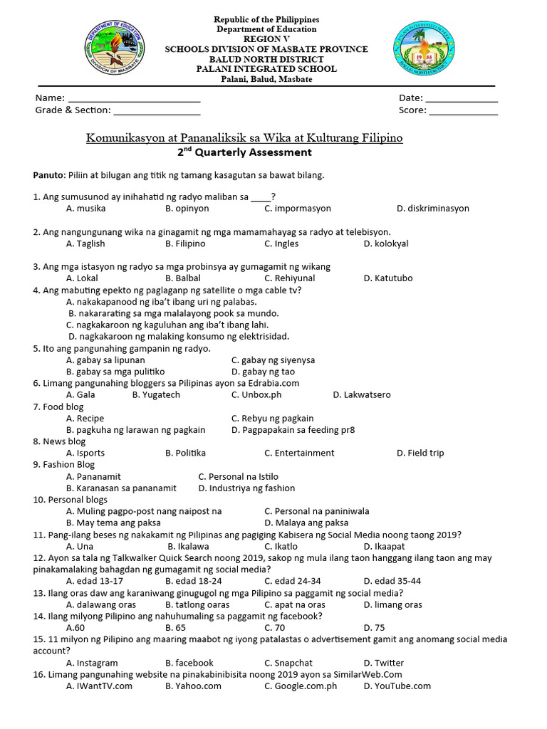 Komunikasyon Q2 Exam | PDF