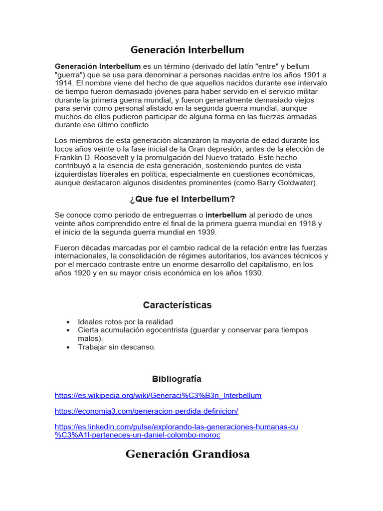 Generacion Interbellum y Grandiosa | PDF | Política | Ciencias sociales
