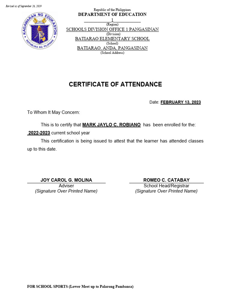 Certificate-of-Attendance-For-JHS and Elem | PDF