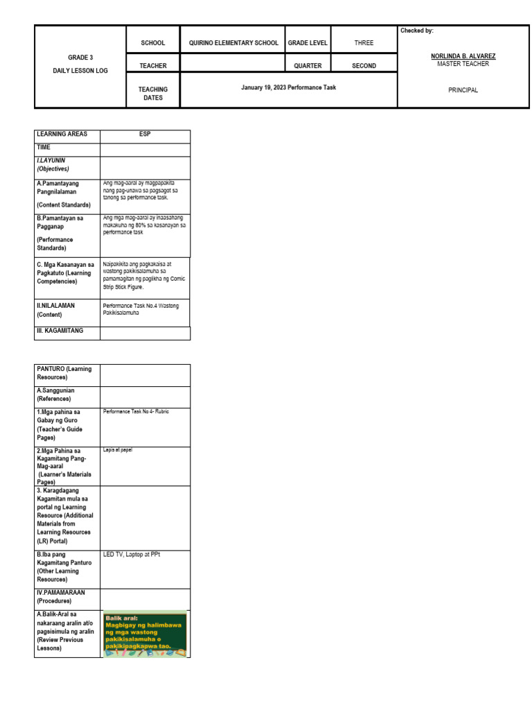 ESP DLL-Jan.19. 2023-Performance Task No. 4 | PDF ESP DLL-Jan.19. 2023-Performance Task No. 4 | PDF