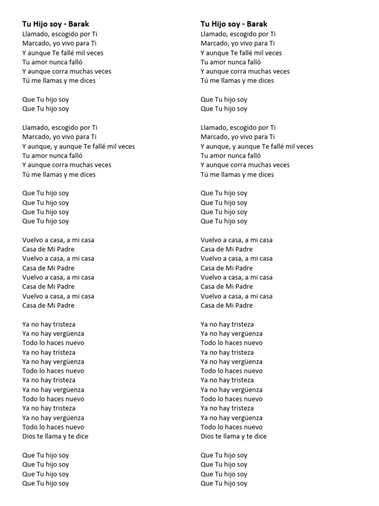 Tu Hijo Soy Letra | PDF