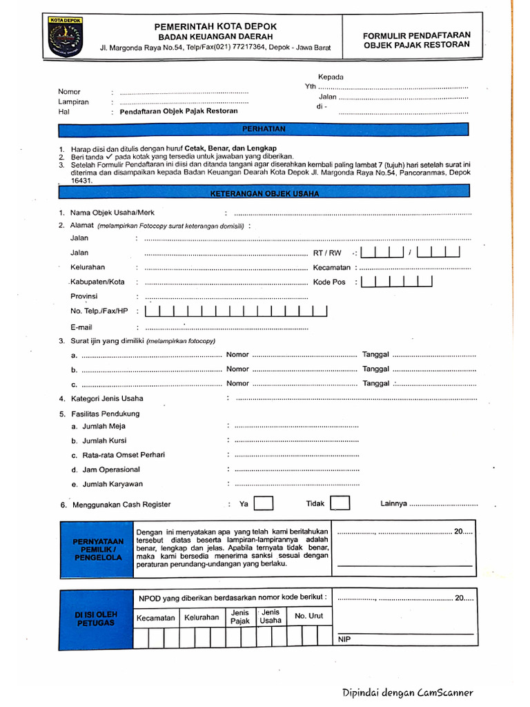 Formulir Restoran | PDF
