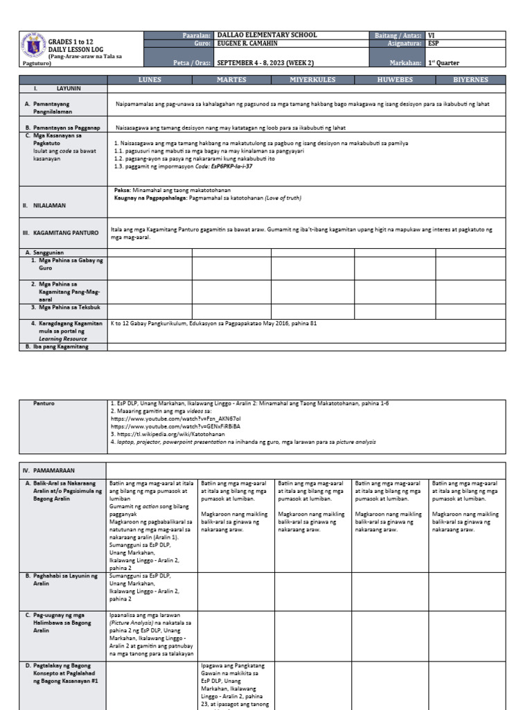 DLL - Esp 6 - Q1 - W2 | PDF