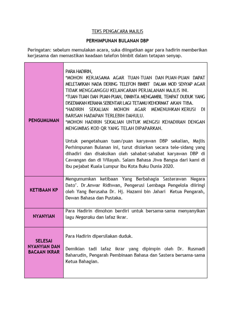 Teks Pengacara Majlis Perhimpunan Bulanan 23 | PDF