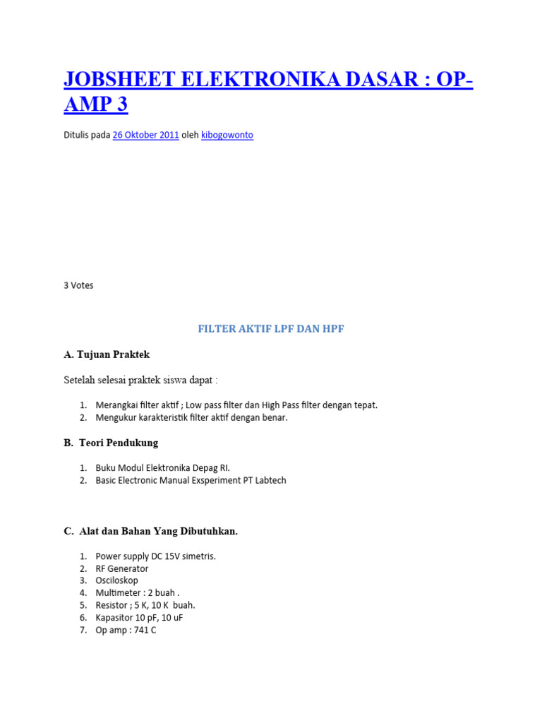 Jobsheet Elektronika Dasar | PDF | Teknologi & Rekayasa