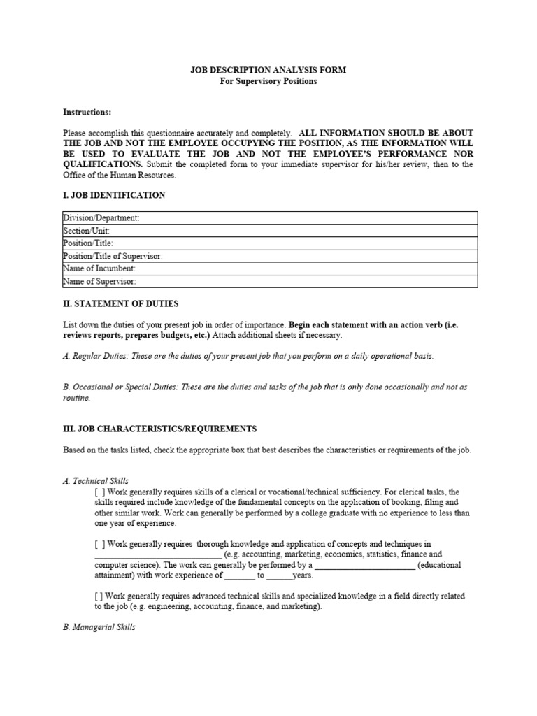 Job Description Analysis Form Sup | PDF