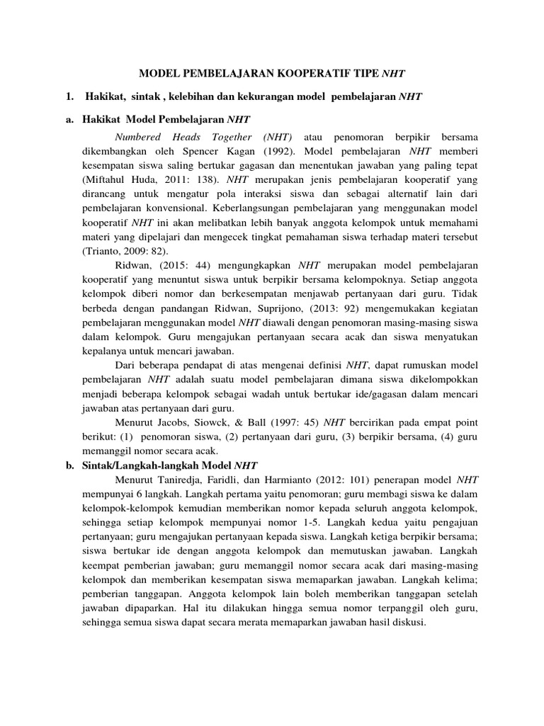 Contoh Analisis MODEL PEMBELAJARAN KOOPERATIF TIPE NHT | PDF | Karier & Perkembangan ...