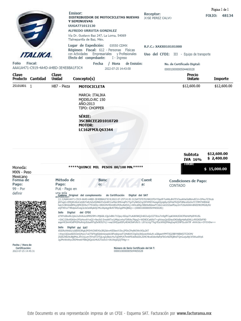 Factura Italika | PDF