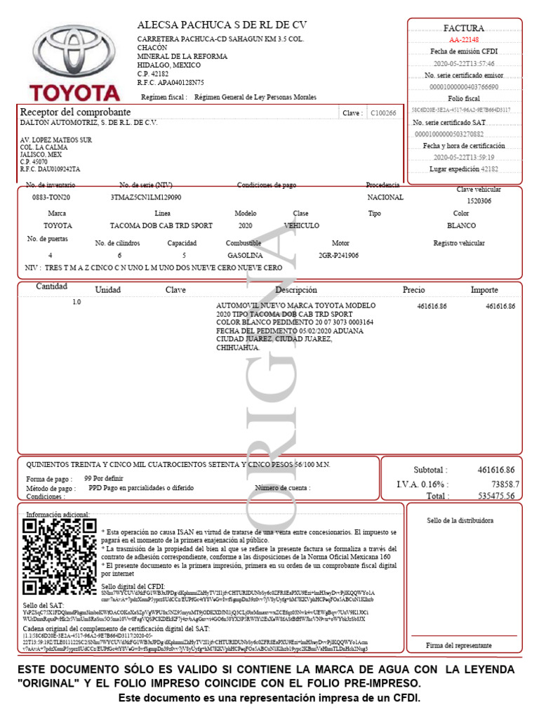 Factura Toyota | PDF