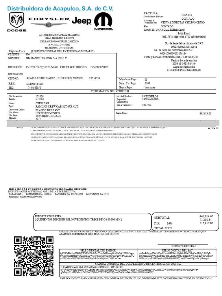 Factura Chrysler Doodge Ram Jeep | PDF