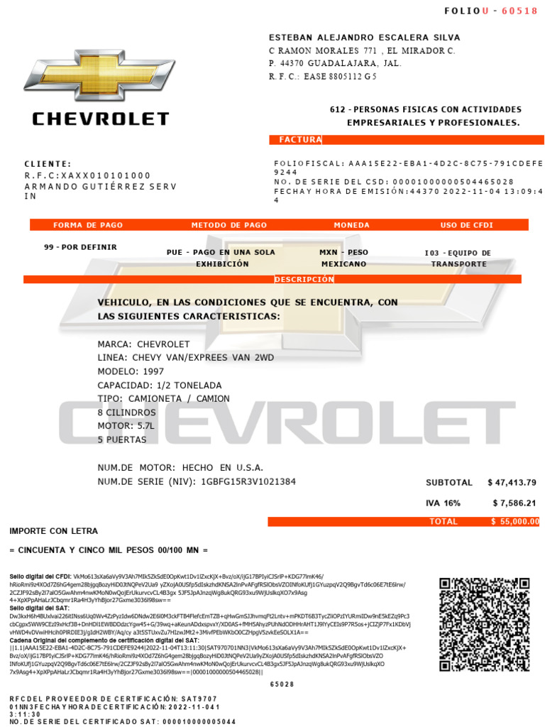 Factura Chevrolet 2 | PDF