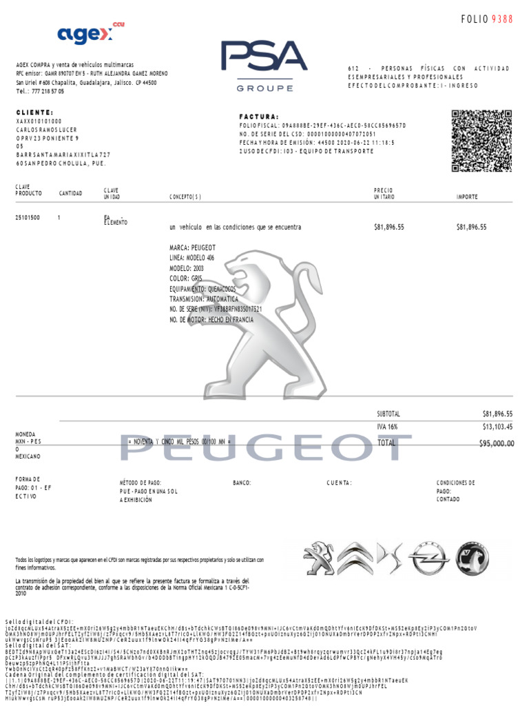 Factura Peugeot | PDF