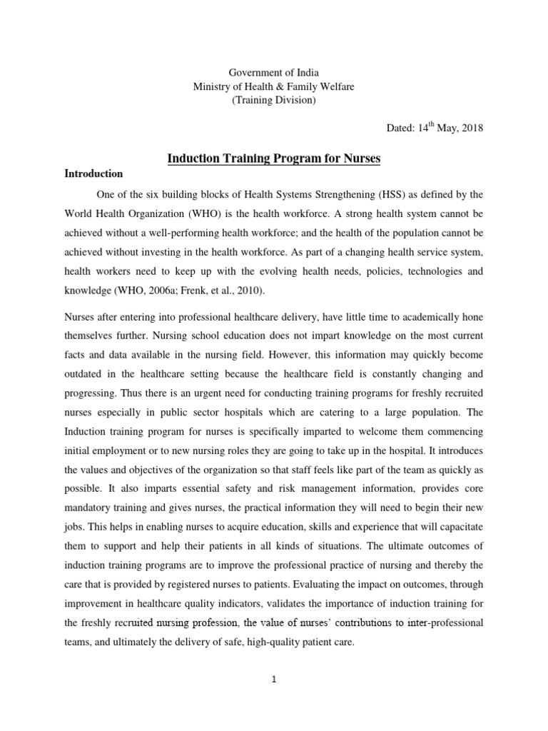 Induction Training Program For Newly Recruited Nurses | Download Free ...