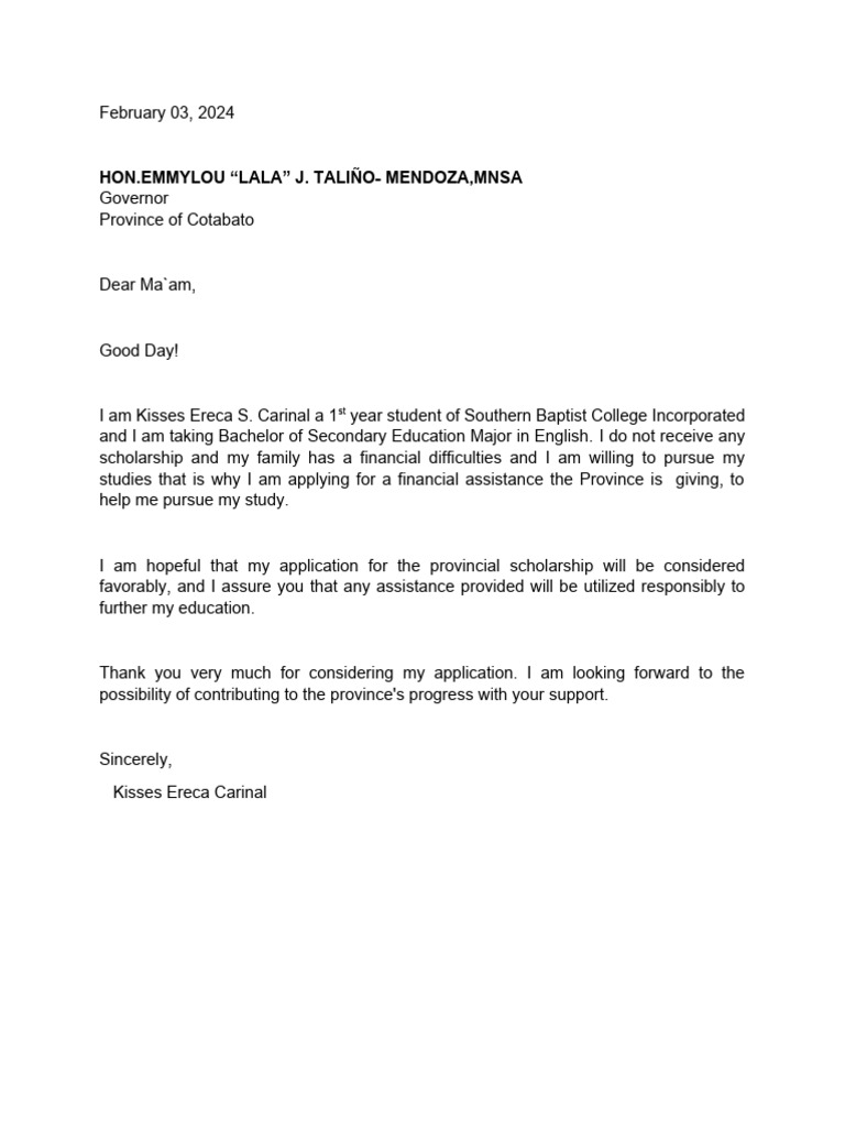 Application Letter Provincial Schoolarship | PDF